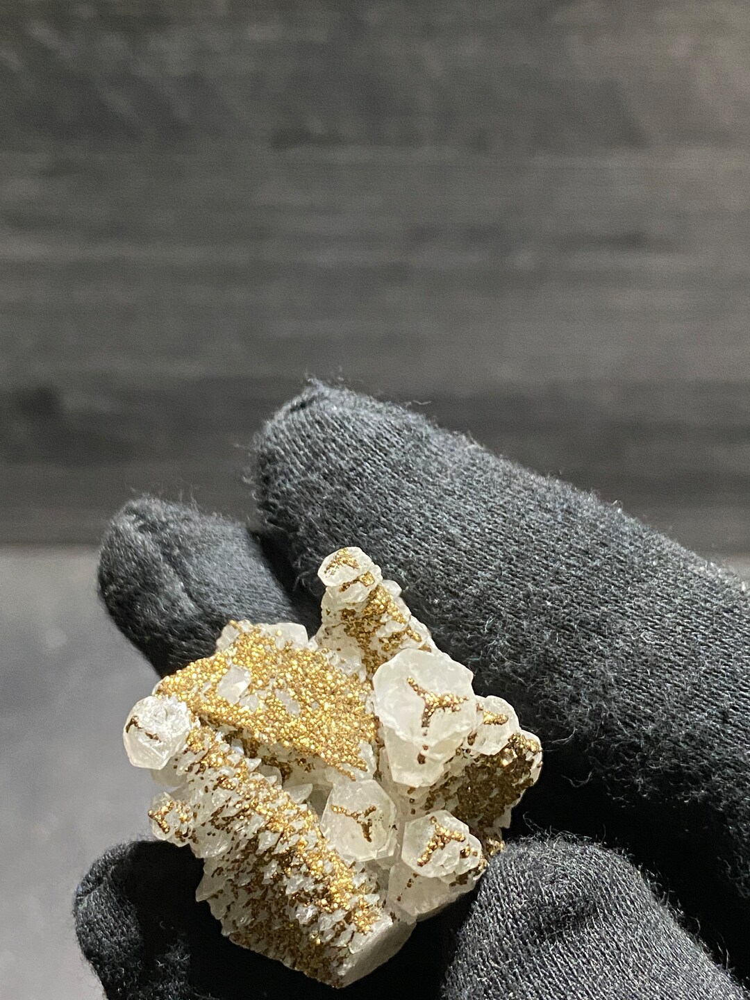 White mercedes Benz Pagoda Calcite Crystals on Matrix With Micro Gold ...