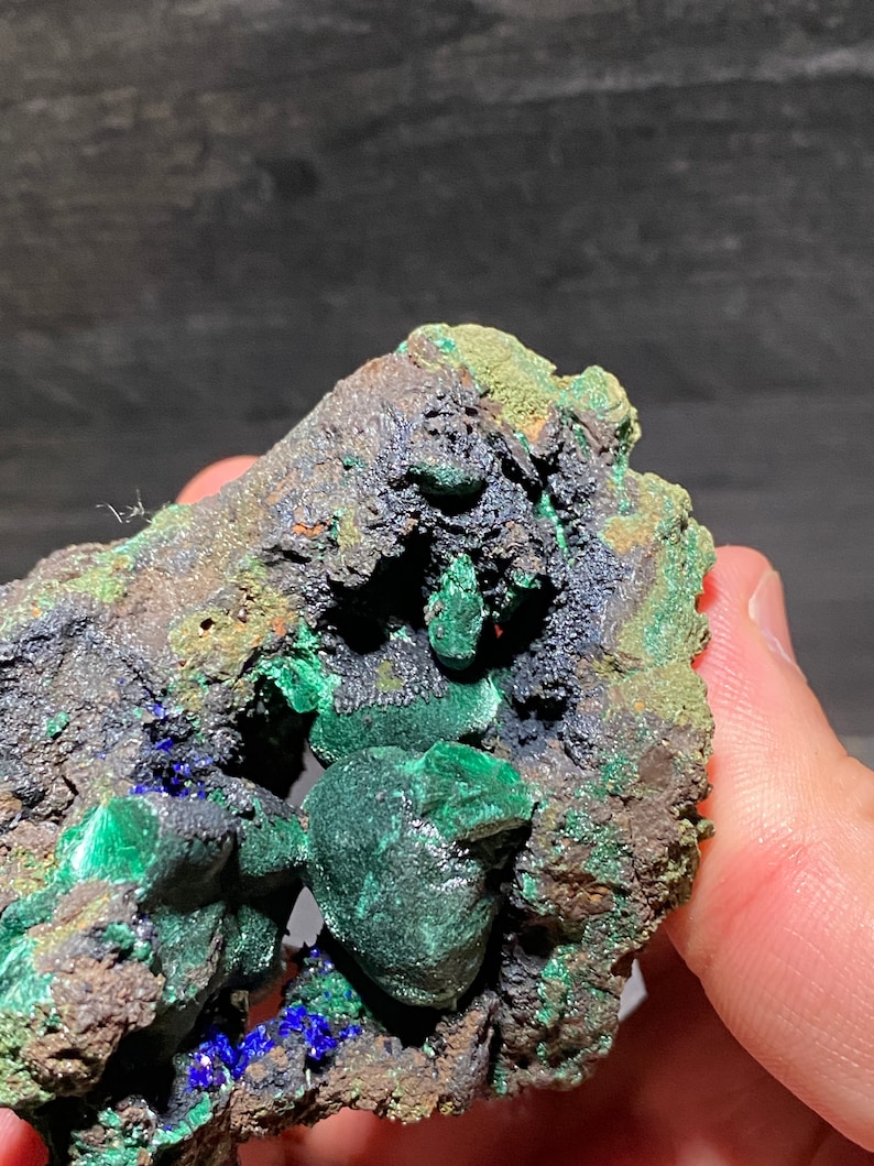 Geode Vug: Cats Eye Malachite, Fibrous Crystals & Azurite Specimen - Etsy