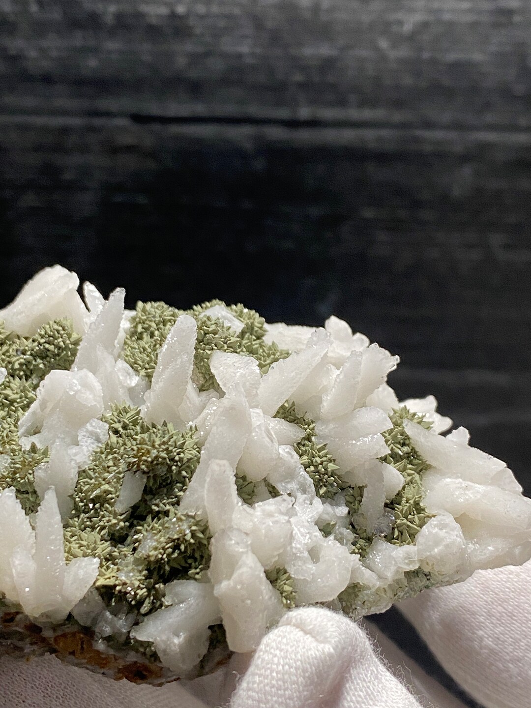 Calcite Crystal Clusters on Matrix Mineral Specimen With Green ...