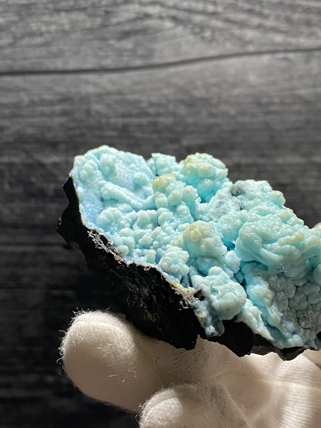 Blue Botryoidal Gibbsite Mineral on Matrix With White Aragonite Trace ...