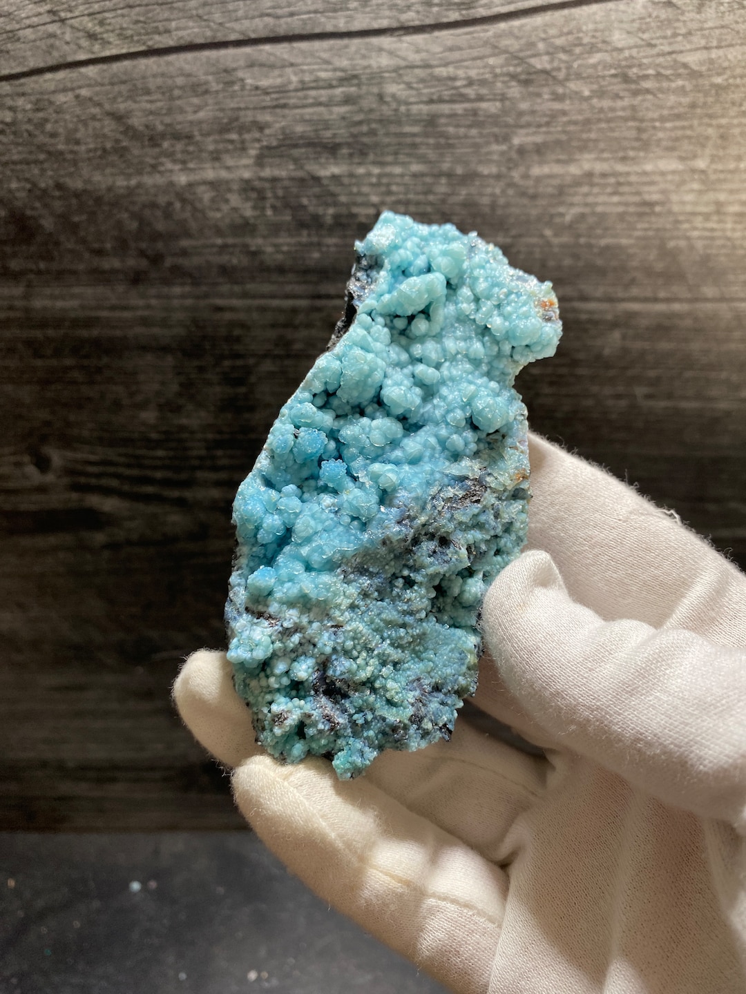 Blue Botryoidal Gibbsite Mineral on Matrix With White Aragonite Trace ...