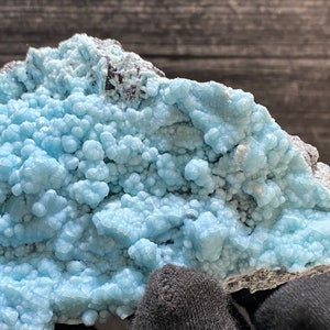 Blue Botryoidal Gibbsite Mineral on Matrix With White Aragonite Trace ...