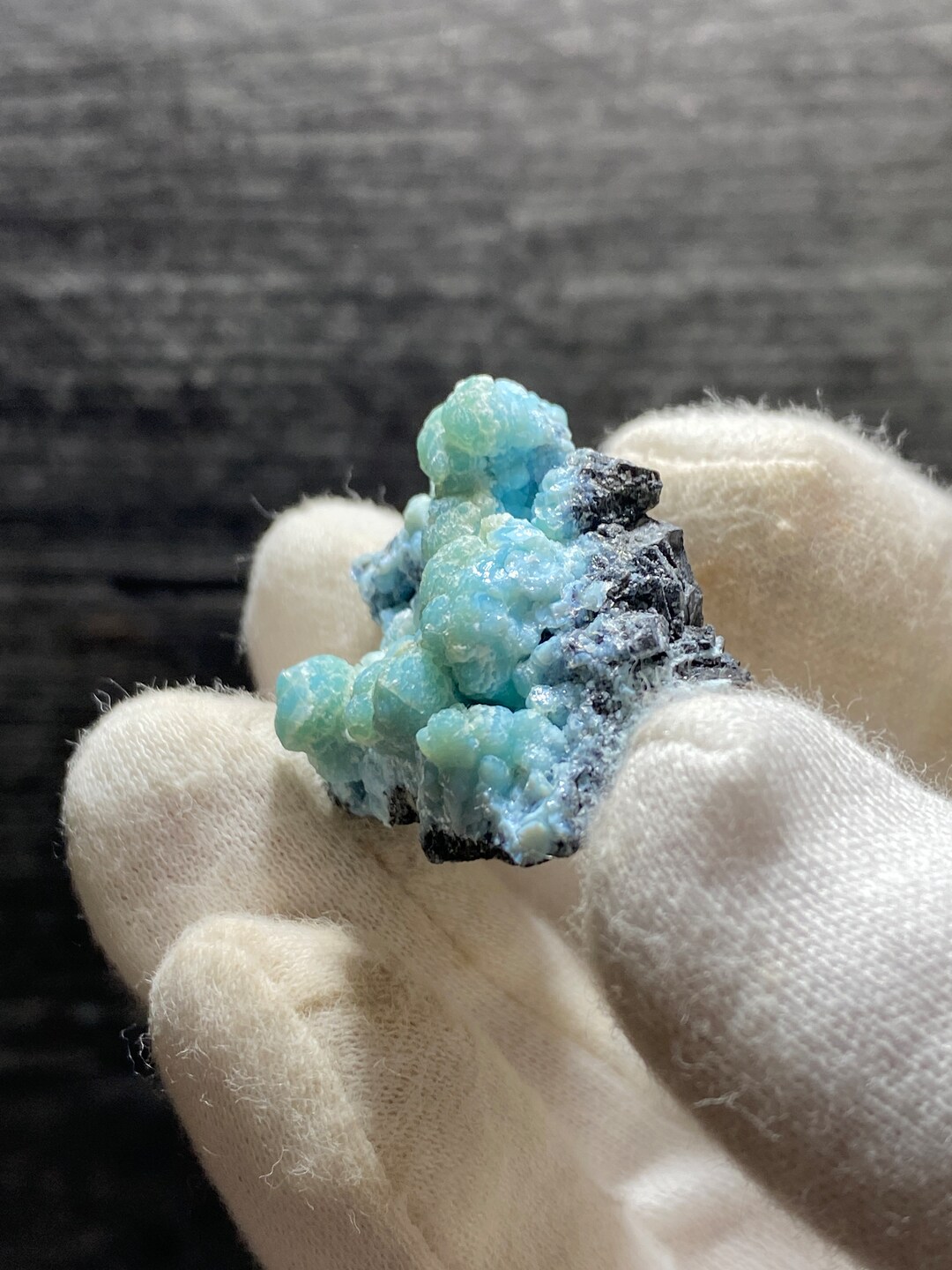 Blue Botryoidal Gibbsite Mineral on Matrix With White Aragonite Trace ...