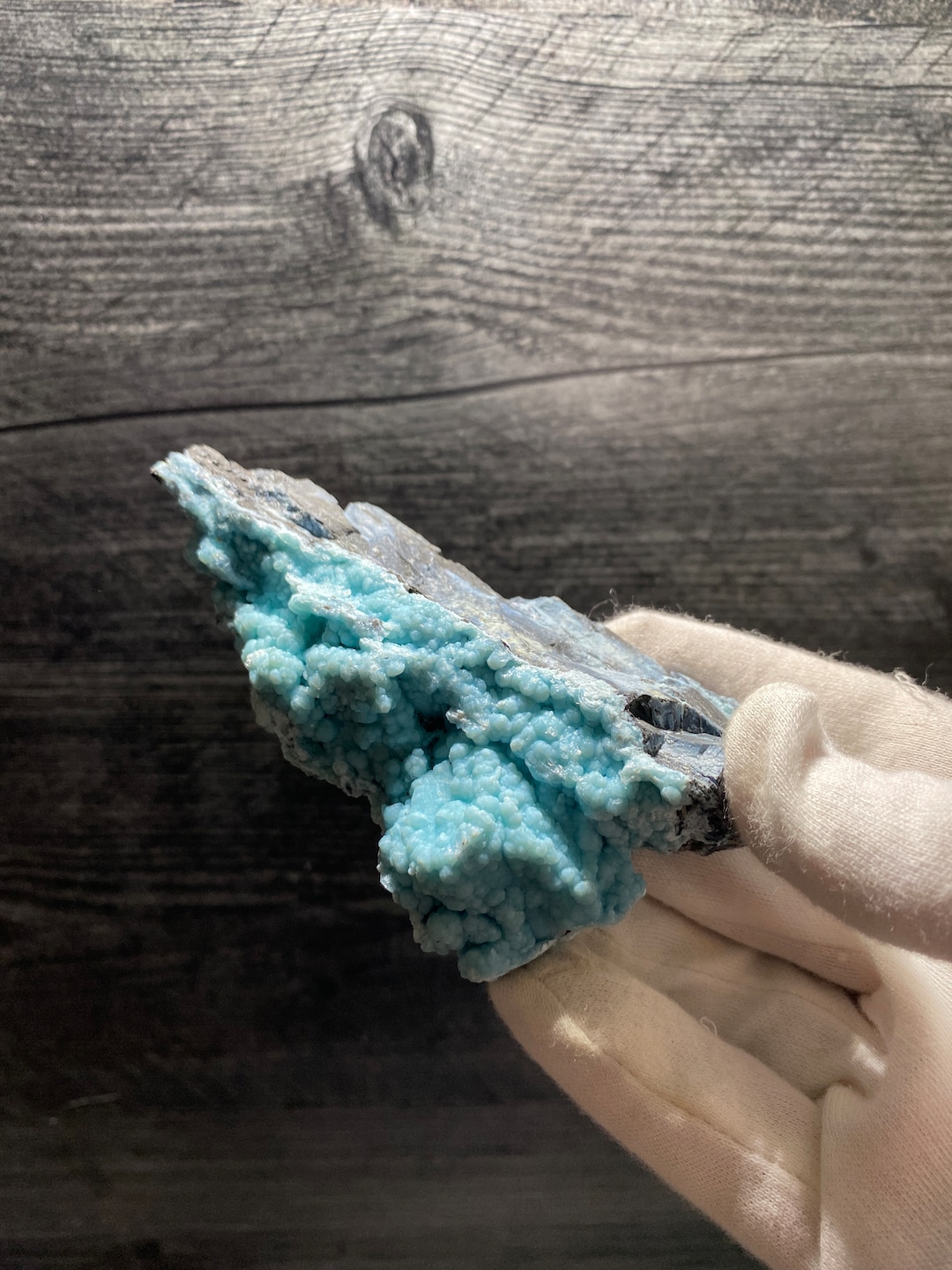 Blue Botryoidal Gibbsite Mineral on Matrix With White Aragonite Trace ...