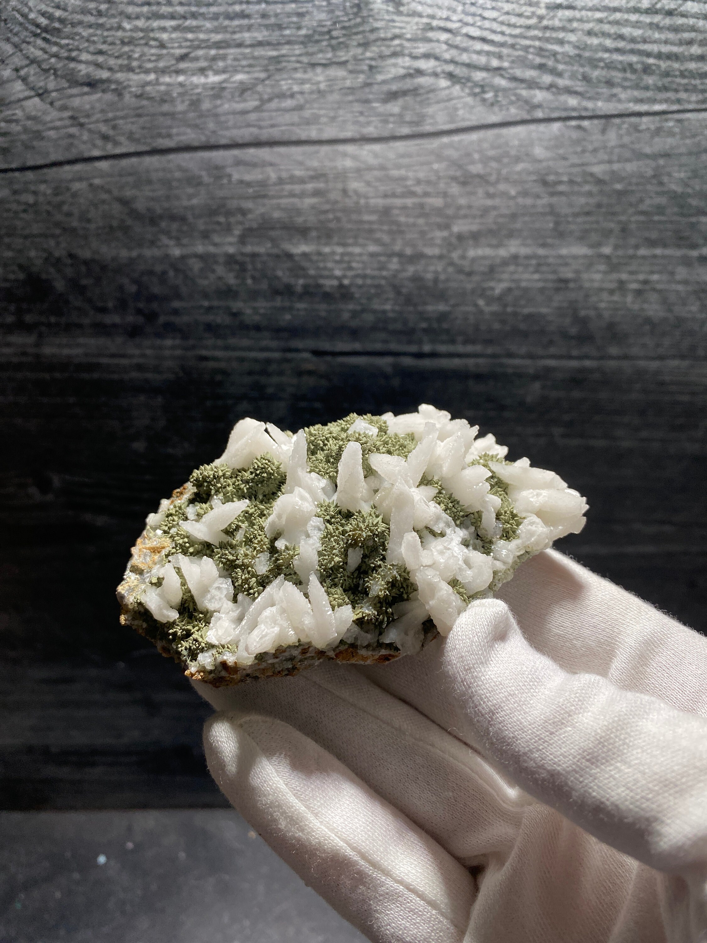 Calcite Crystal Clusters on Matrix Mineral Specimen With Green ...