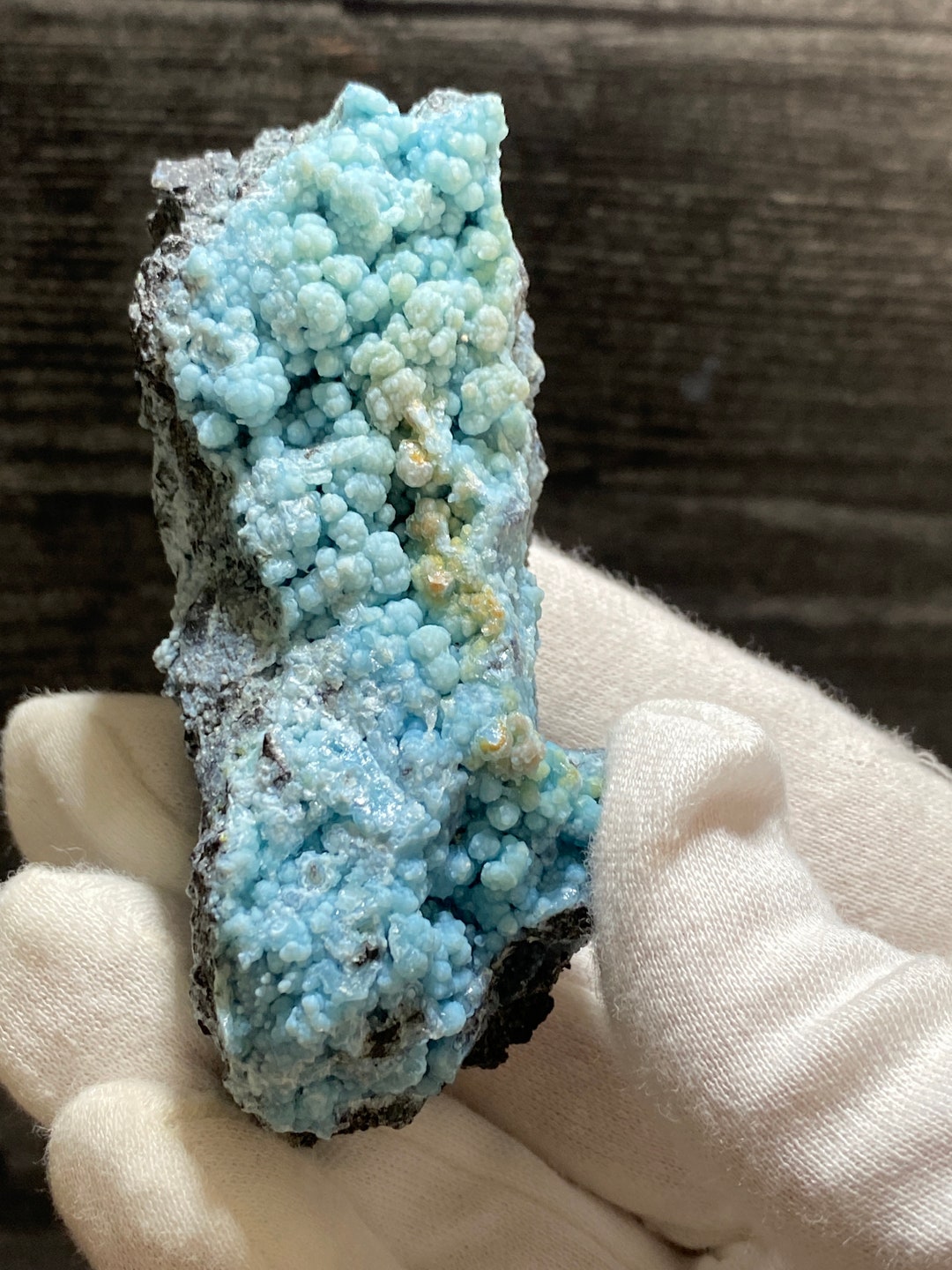 Blue Botryoidal Gibbsite Mineral on Matrix With White Aragonite Trace ...