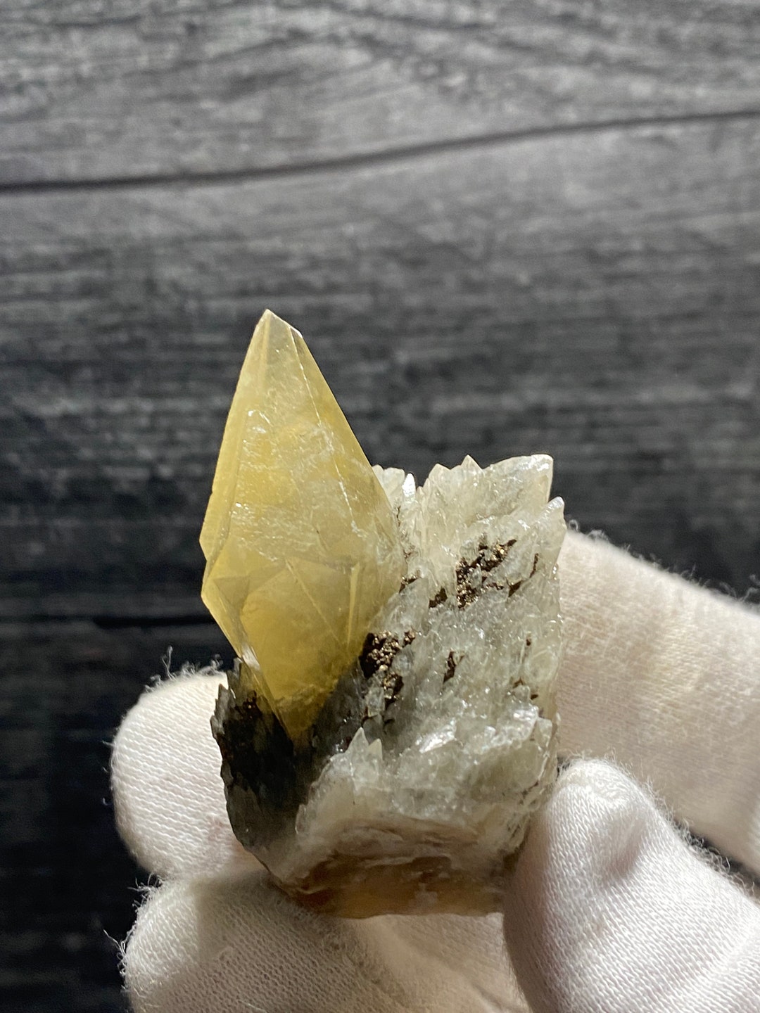 Mango Golden Dogtooth Calcite With Pyrite Crystals Cluster on Matrix ...