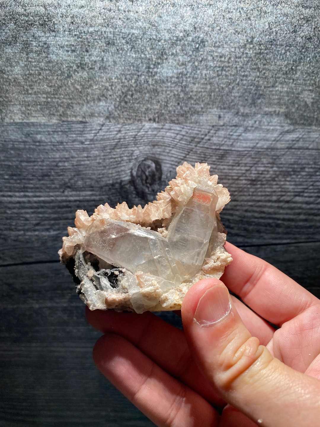 Japan Law Twin Quartz Crystal on Matrix With Dogtooth Calcite Jacket ...