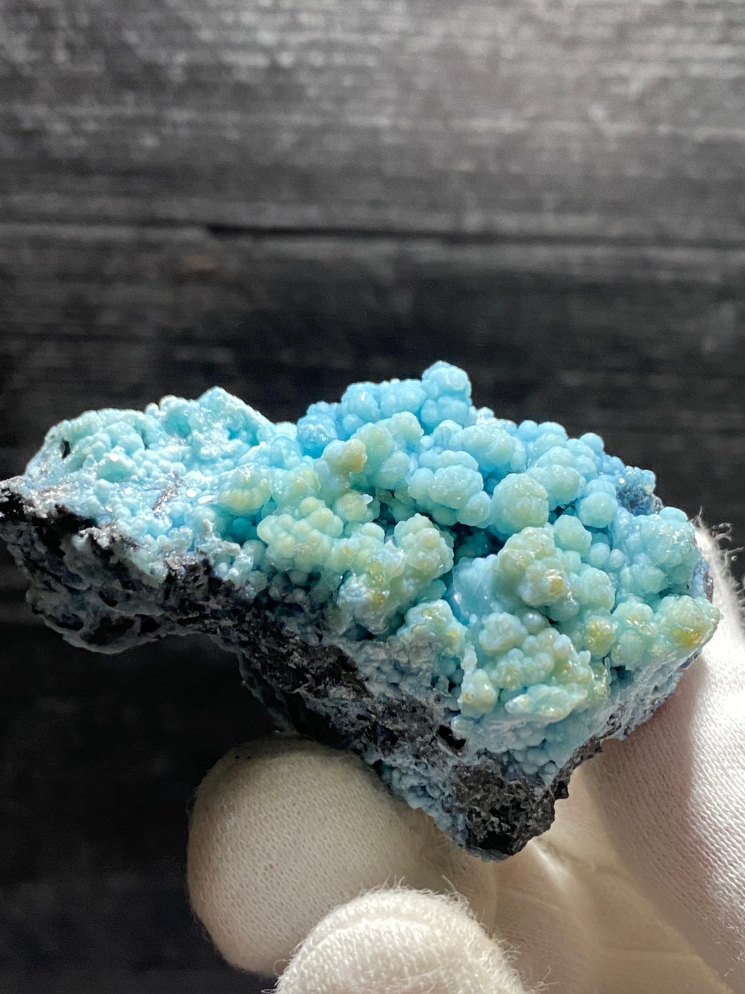 Blue Botryoidal Gibbsite Mineral on Matrix With White Aragonite Trace ...