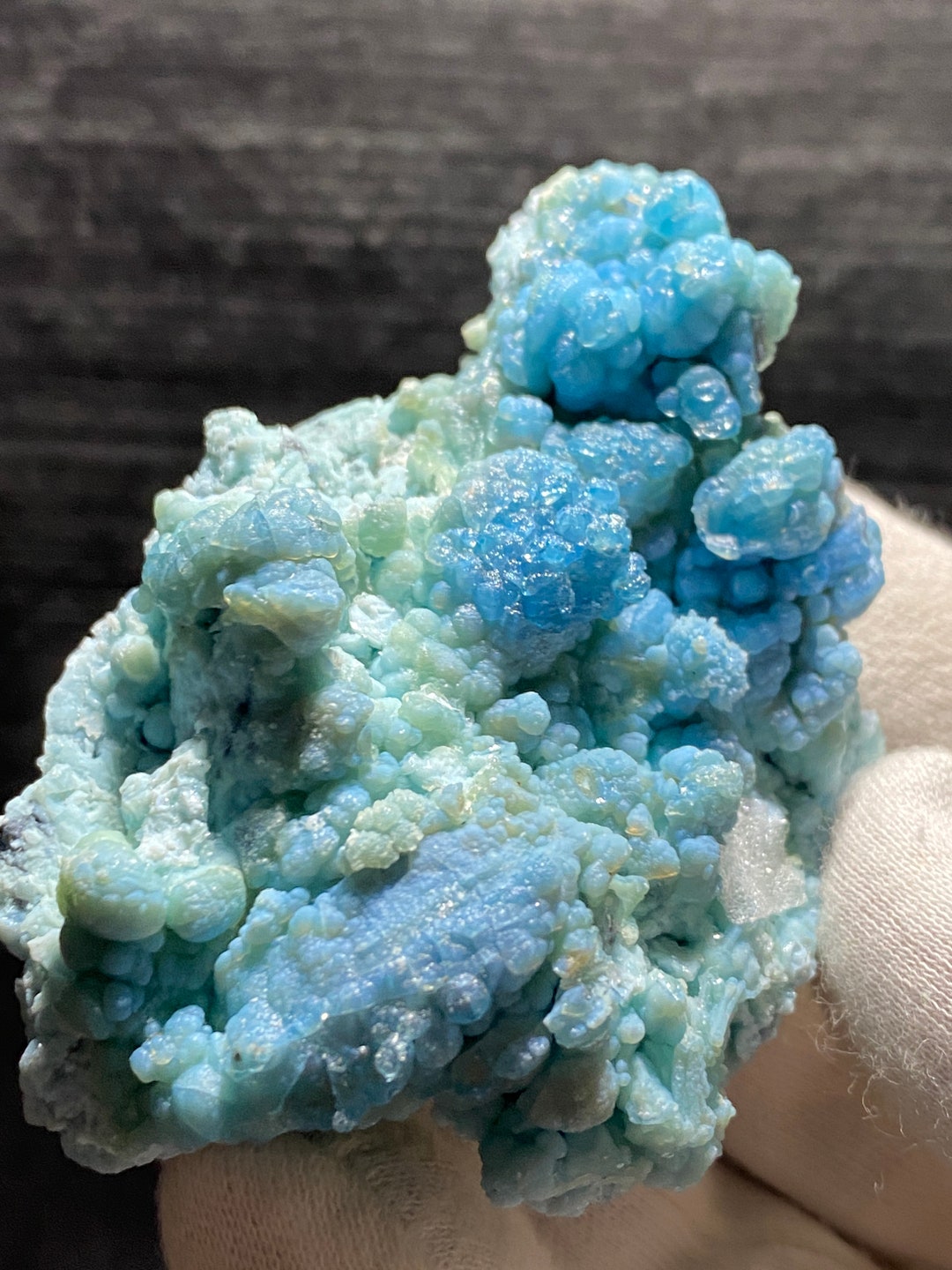Blue Botryoidal Gibbsite Mineral on Matrix With White Aragonite Trace ...