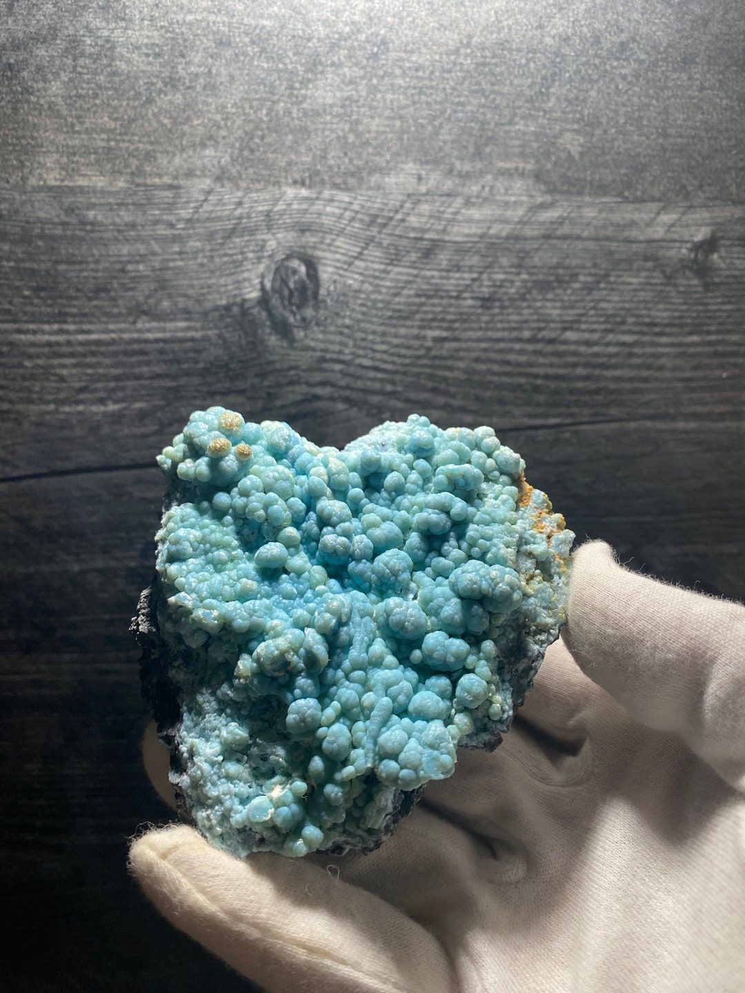 Blue Botryoidal Gibbsite Mineral on Matrix With White Aragonite Trace ...