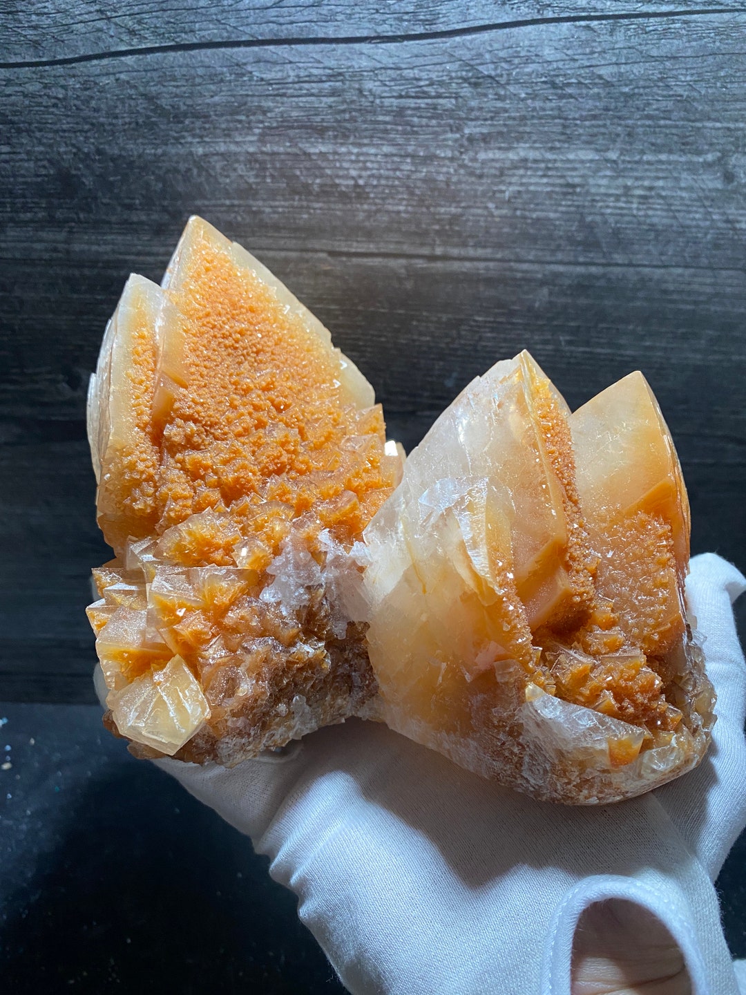 Orange Calcite Crystal Cluster With Dark Phantoms on Matrix Mineral ...