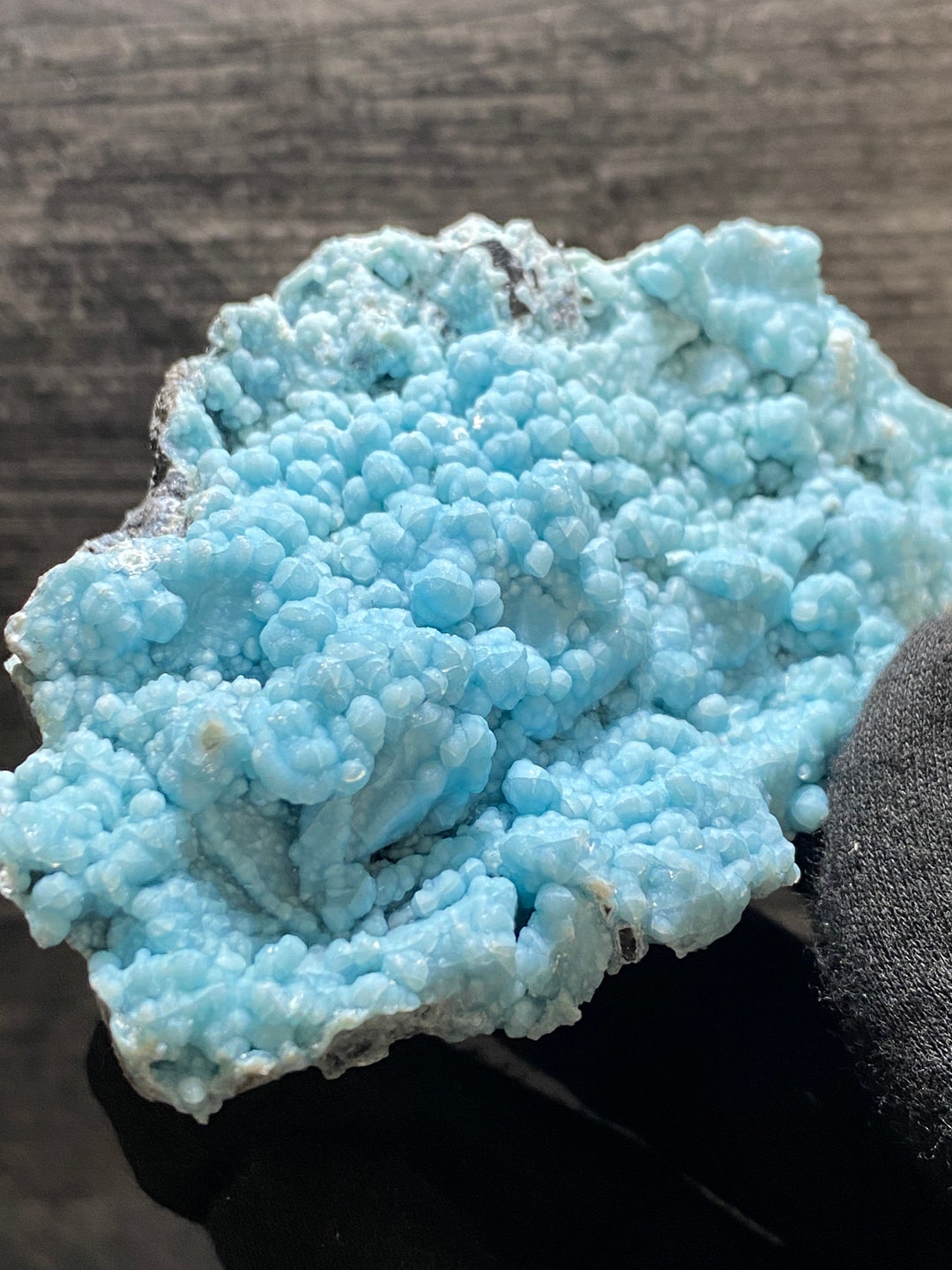 Blue Botryoidal Gibbsite Mineral on Matrix With White Aragonite Trace ...
