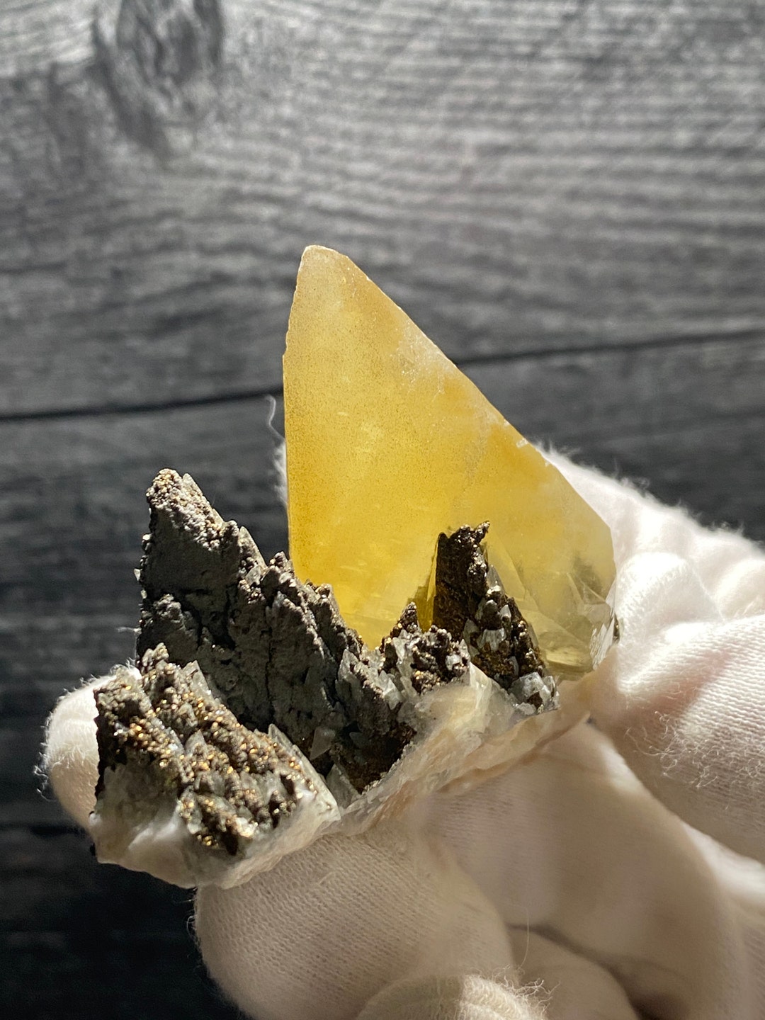 Mango Golden Dogtooth Calcite With Pyrite Crystals Cluster on Matrix ...