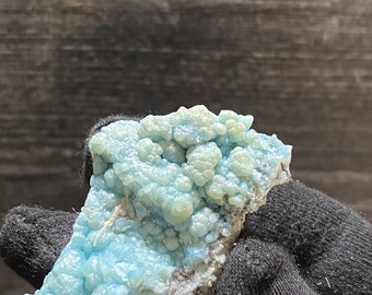 Blue Botryoidal Gibbsite Mineral on Matrix With White Aragonite Trace ...