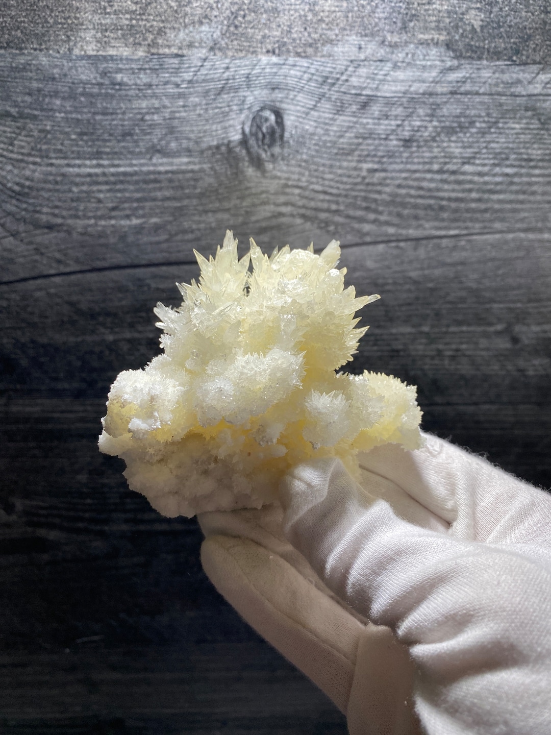 White Needle Point Acicular Aragonite Crystal Clusters on Matrix ...