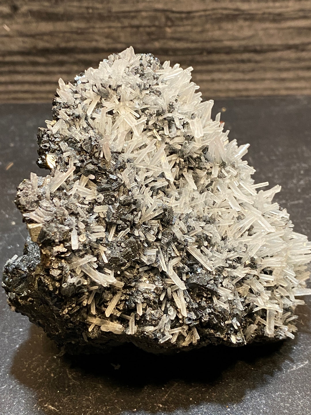 Metallic Galena Crystal Clusters With Quartz Crystals on Matrix Mineral ...