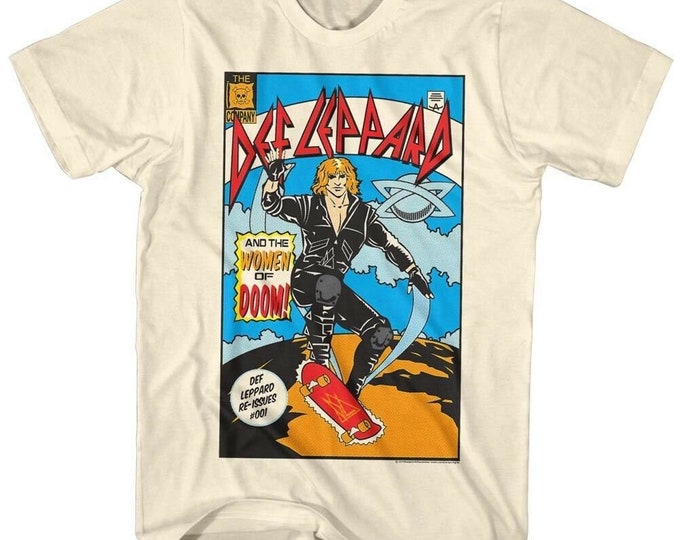 Def Leppard Men's T-shirt Women of Doom Comic Cover Ivory Graphic Tee ...