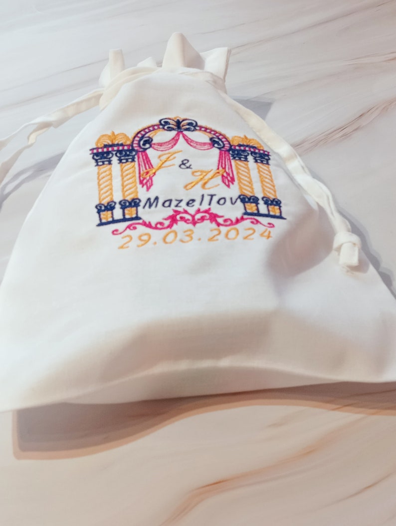 Personalised Jewish Wedding Smashing Glass Bag, Embroidered Mazel Tov ...