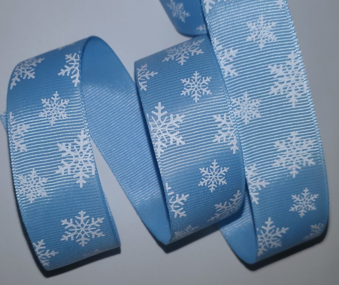Snowflake Ribbon 25mm Grosgrain Ribbon Blue & White - Etsy UK