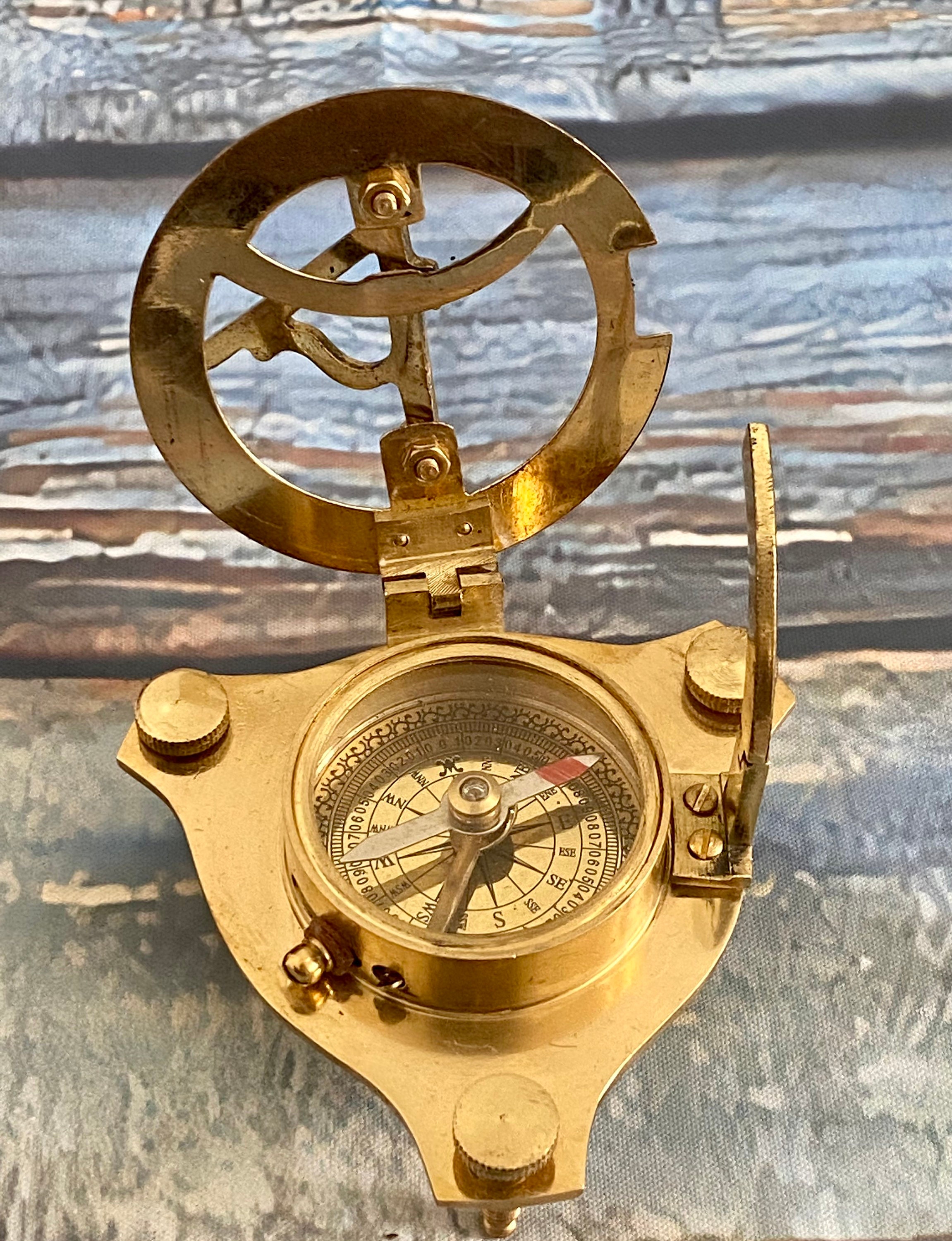 Brass Sundial Compass 3 Nautical Maritime Antique Vintage Sun Dial Gift ...