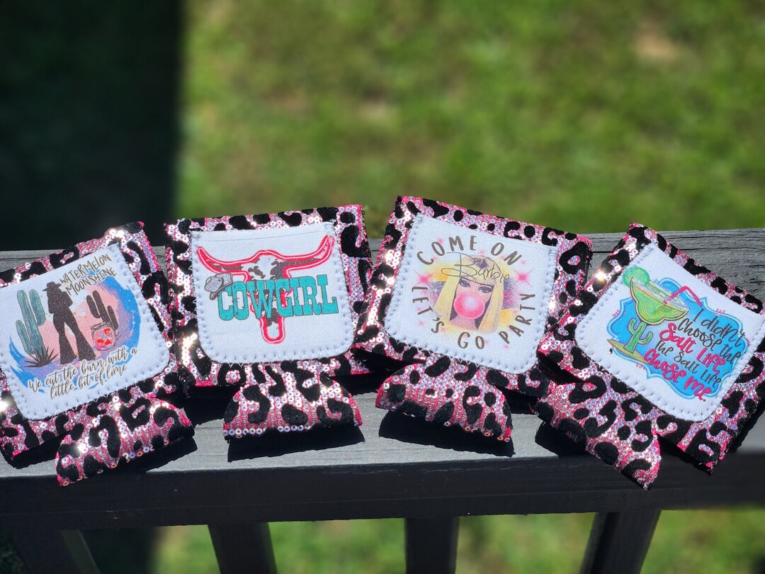 Pink & Leopard Sequin Koozies - Etsy