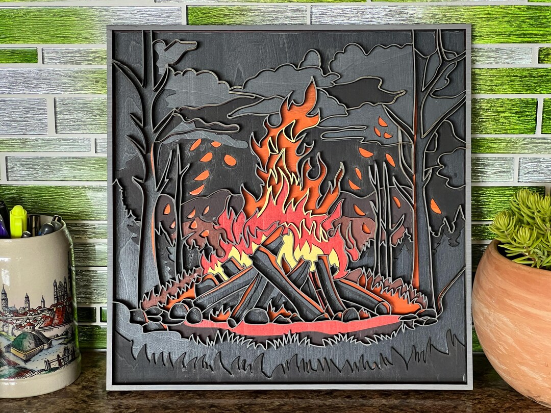 Bonfire Wall Art 3D Picture Wooden Wall Art Christmas Present Birthday ...