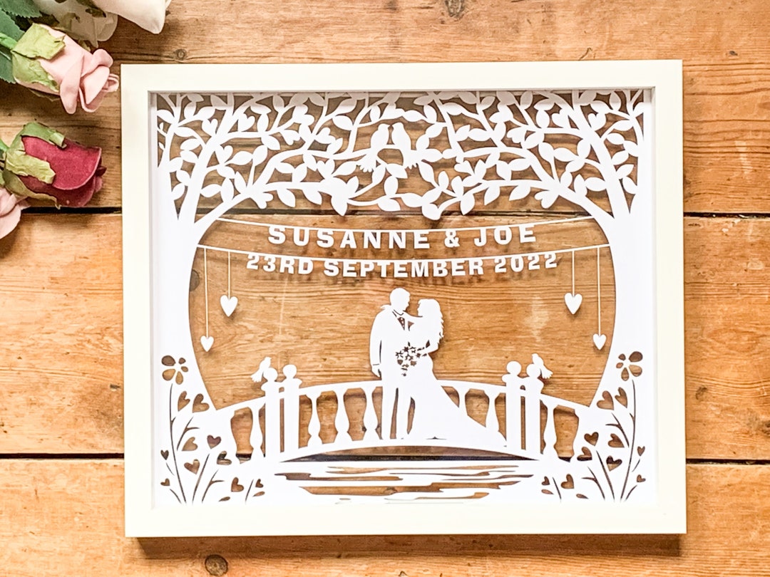 Personalised Wedding Papercut Frame, Bride & Groom Floating Effect ...