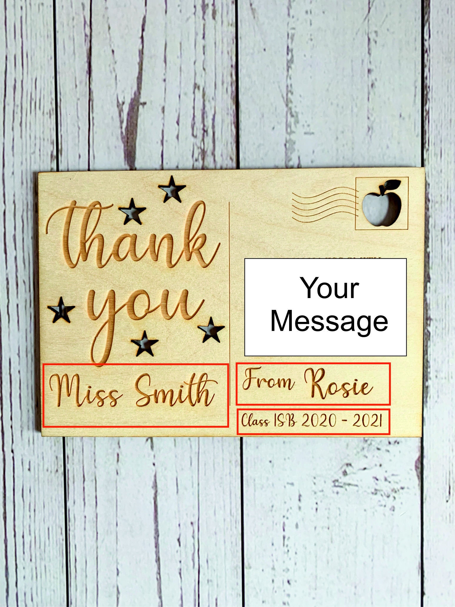 Engraved Teacher Postcard Personalised Wood Postcard - Etsy UK