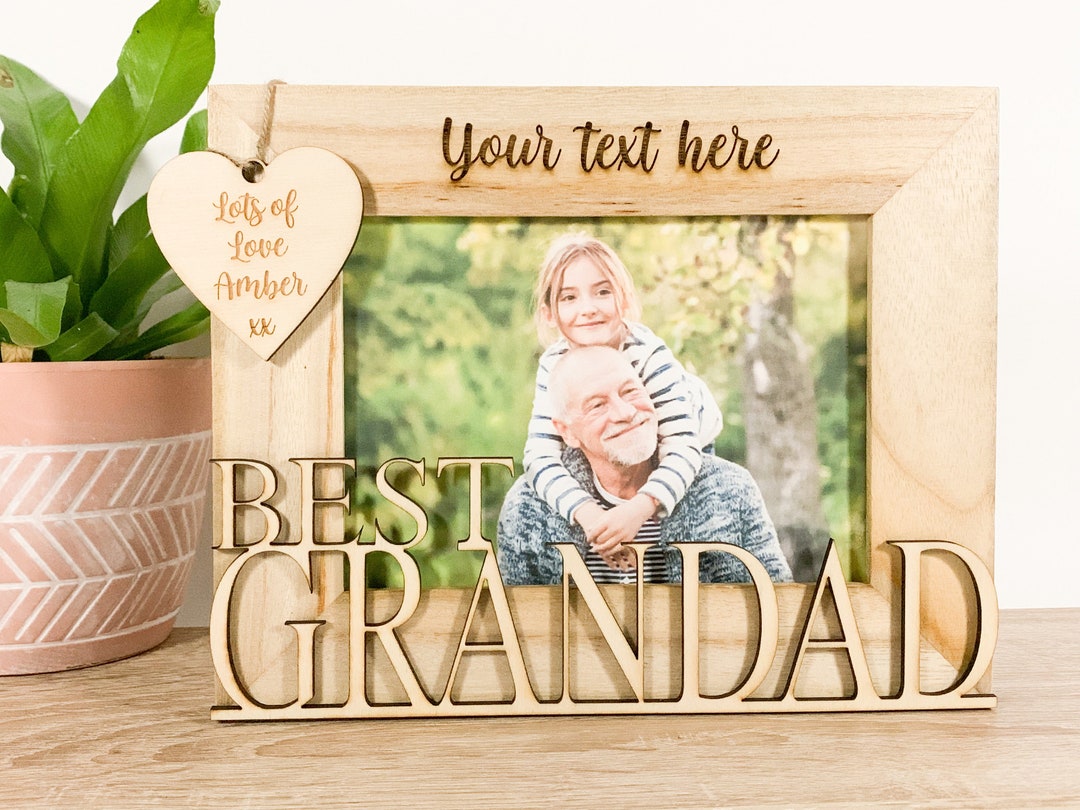 Personalised Grandad Natural Wood Photo Frame, Laser Engraved Granddad ...