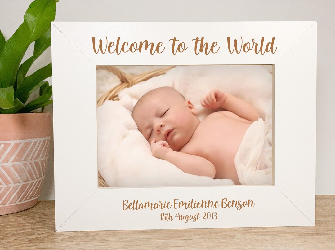 Personalised New Baby White Photo Frame, Laser Engraved Baby Frame ...