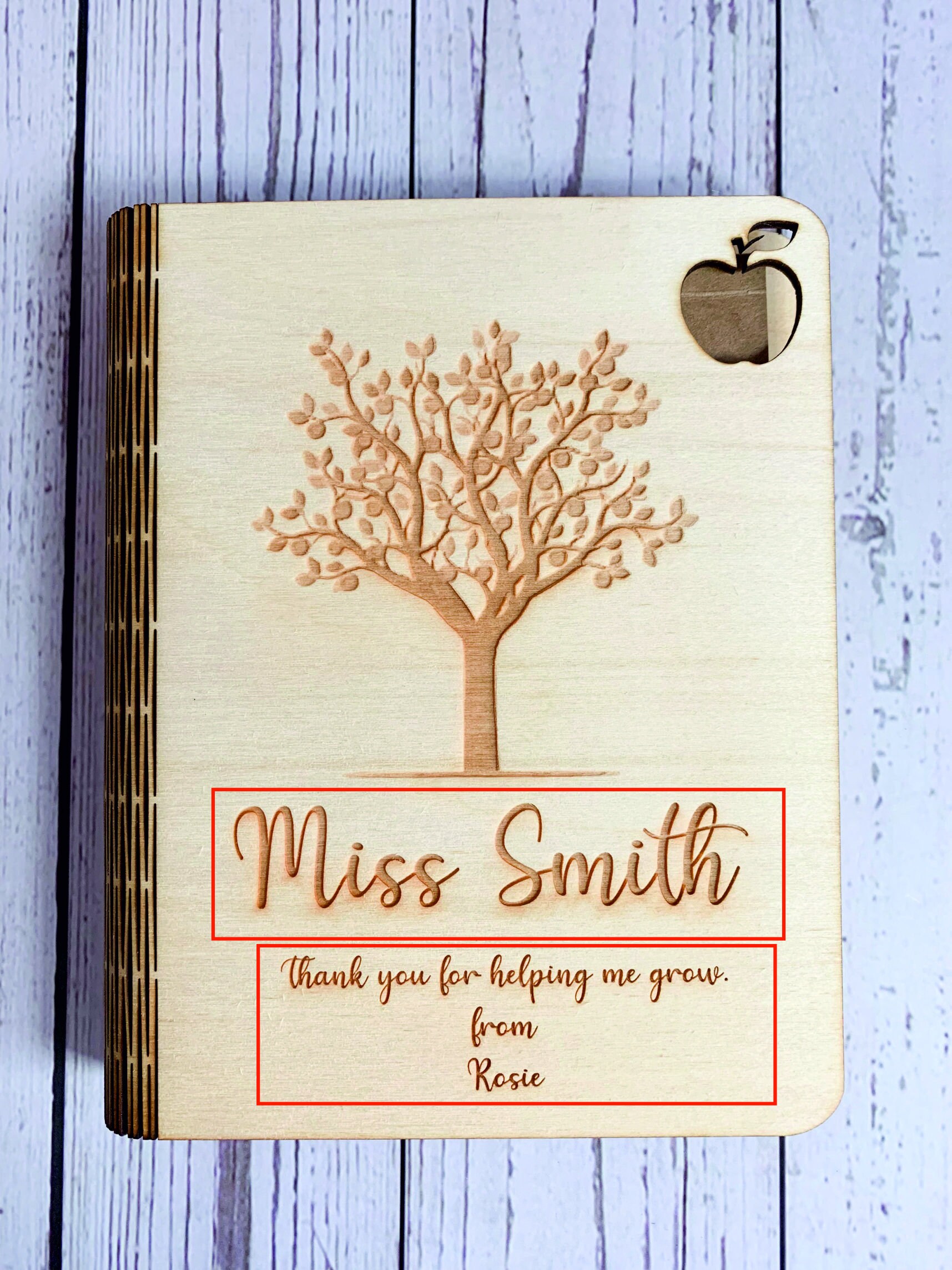 Laser Engraved Teacher Notebook - Personalised Wood Journal ...