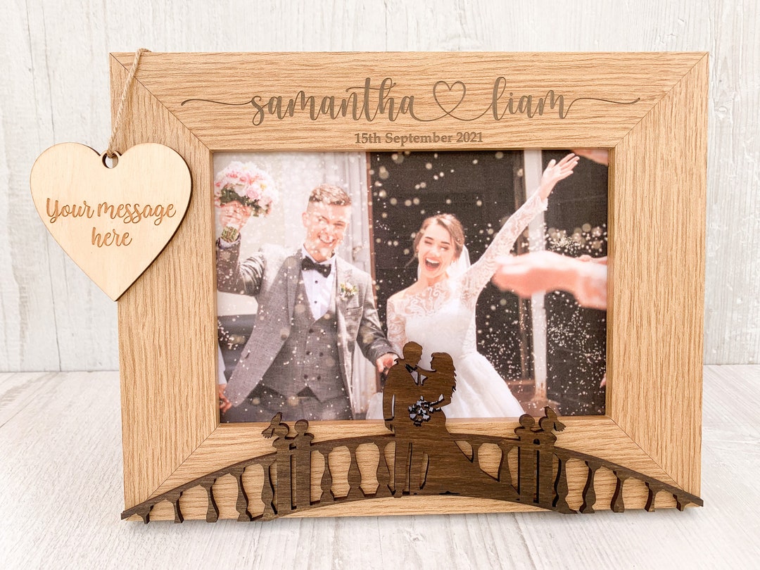 Personalised Bride & Groom Photo Frame, Laser Engraved Wedding Photo ...