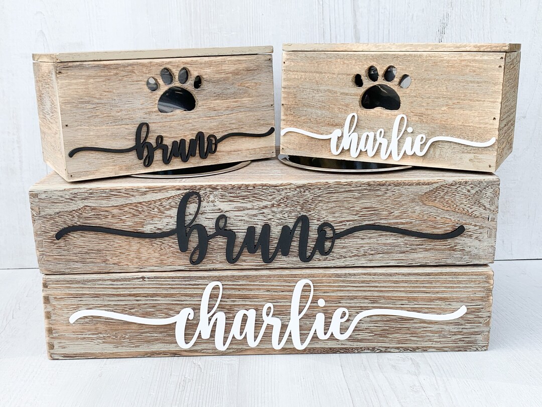 Personalised Dog Set, Wooden Feeding Station and Treat Box, Large Pet ...