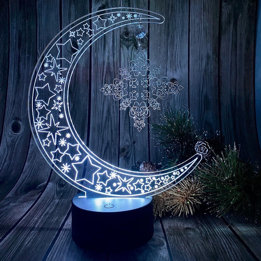 Celestial Crescent Moon With Hanging Crystal and Intricate Star ...