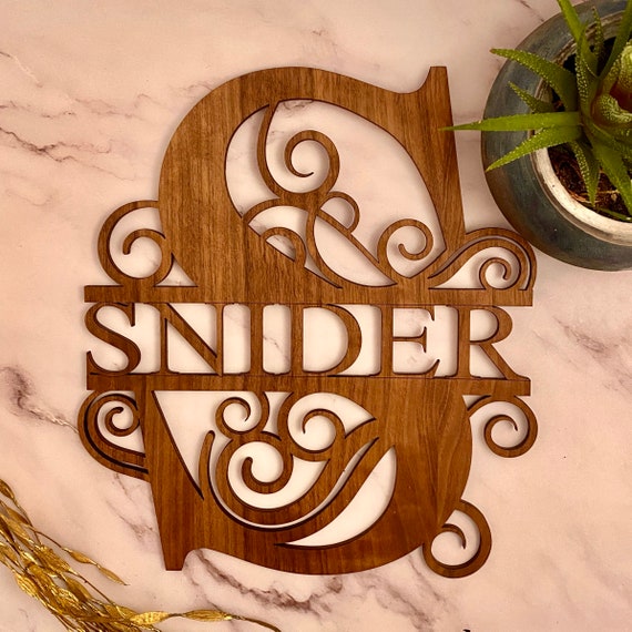 Swirls Split Monogram Custom Laser-cut Word Sign. 2 Sizes - Etsy