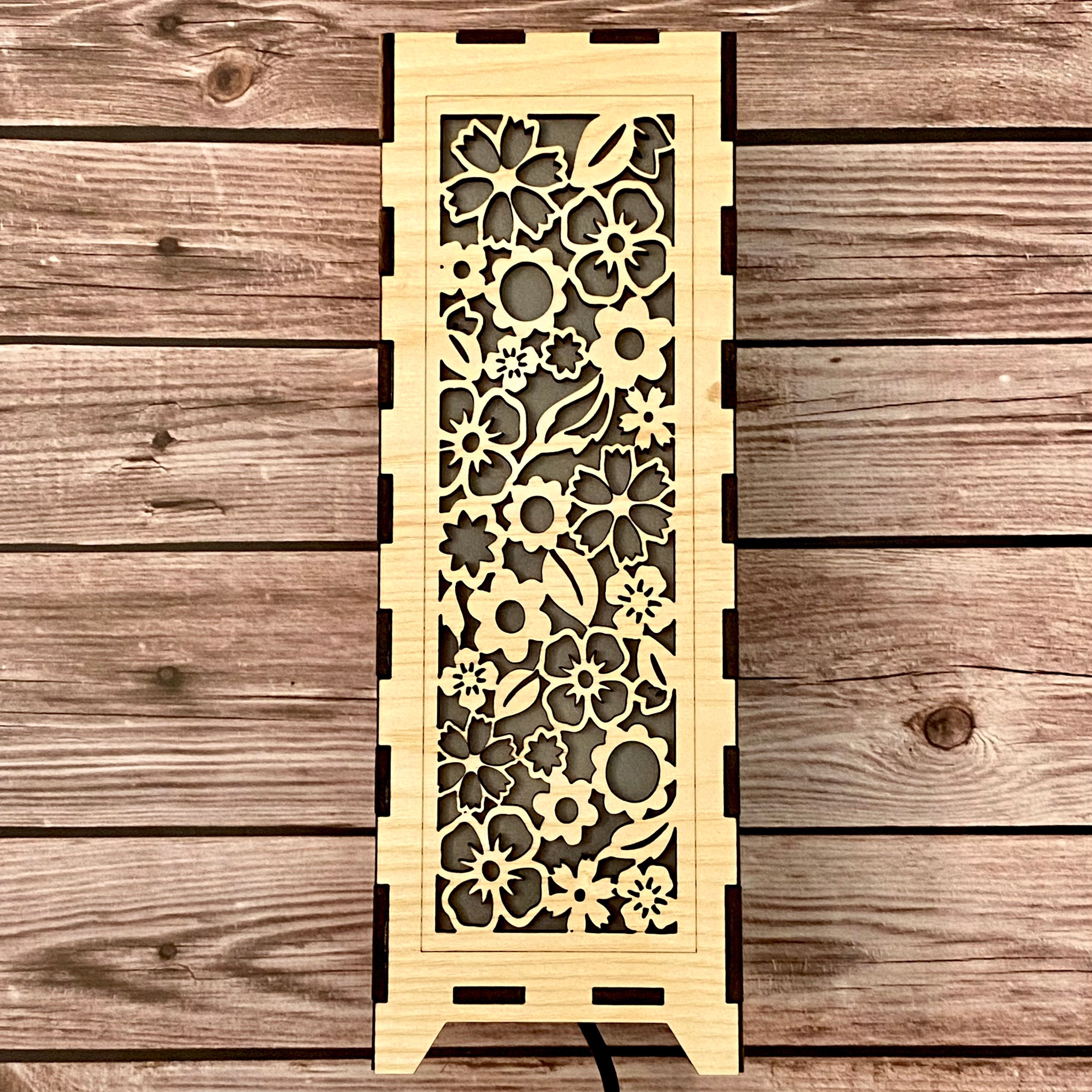 Floral Confetti Wood Table Lamp, Light Box - Laser-cut, Wood, Nature ...