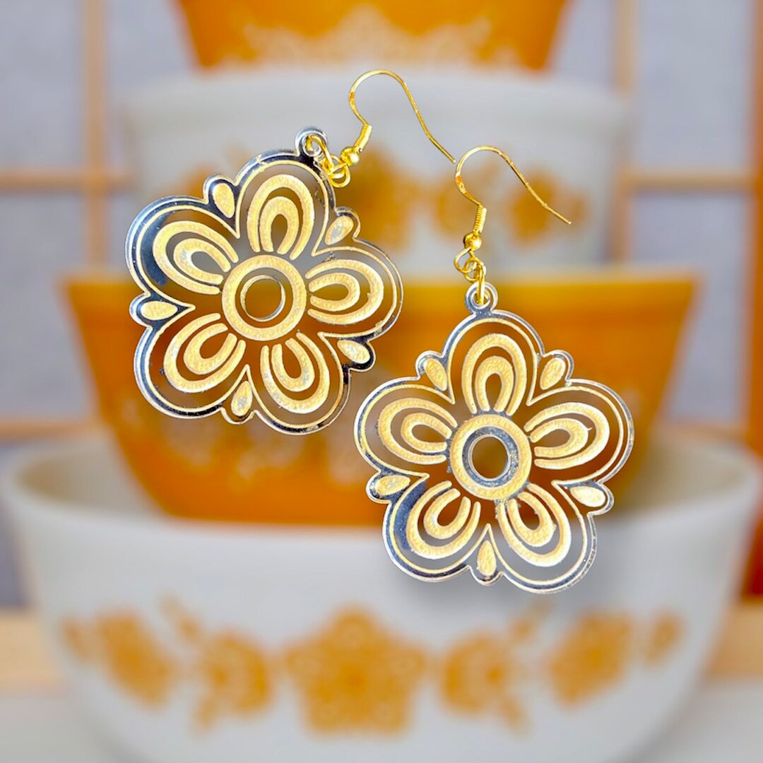 Butterfly Gold Vintage Pyrex Inspired Wood or Acrylic Drop Earrings ...