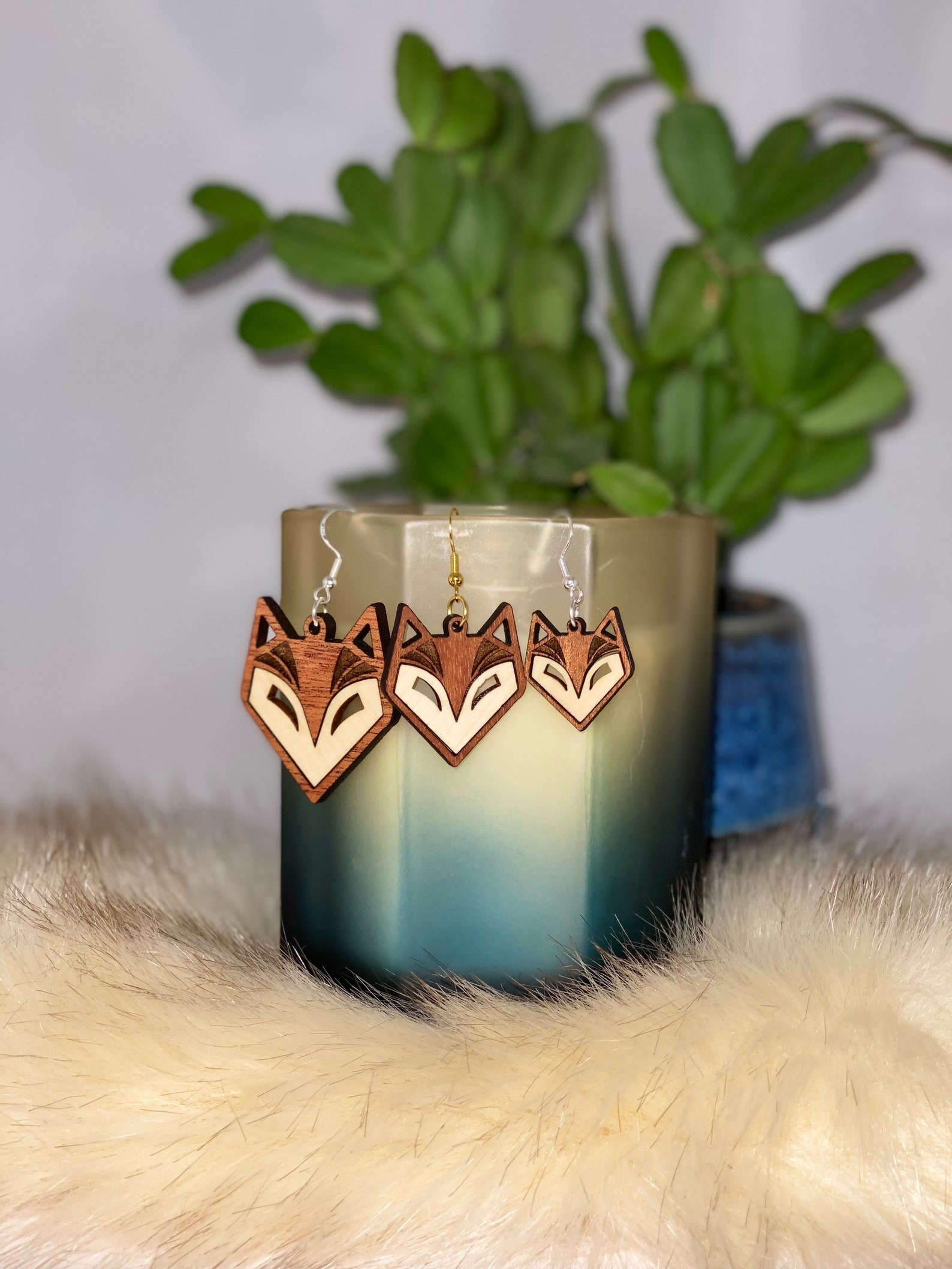 Inlaid Wooden Fox Drop Earrings Laser Engraved & Cut. - Etsy