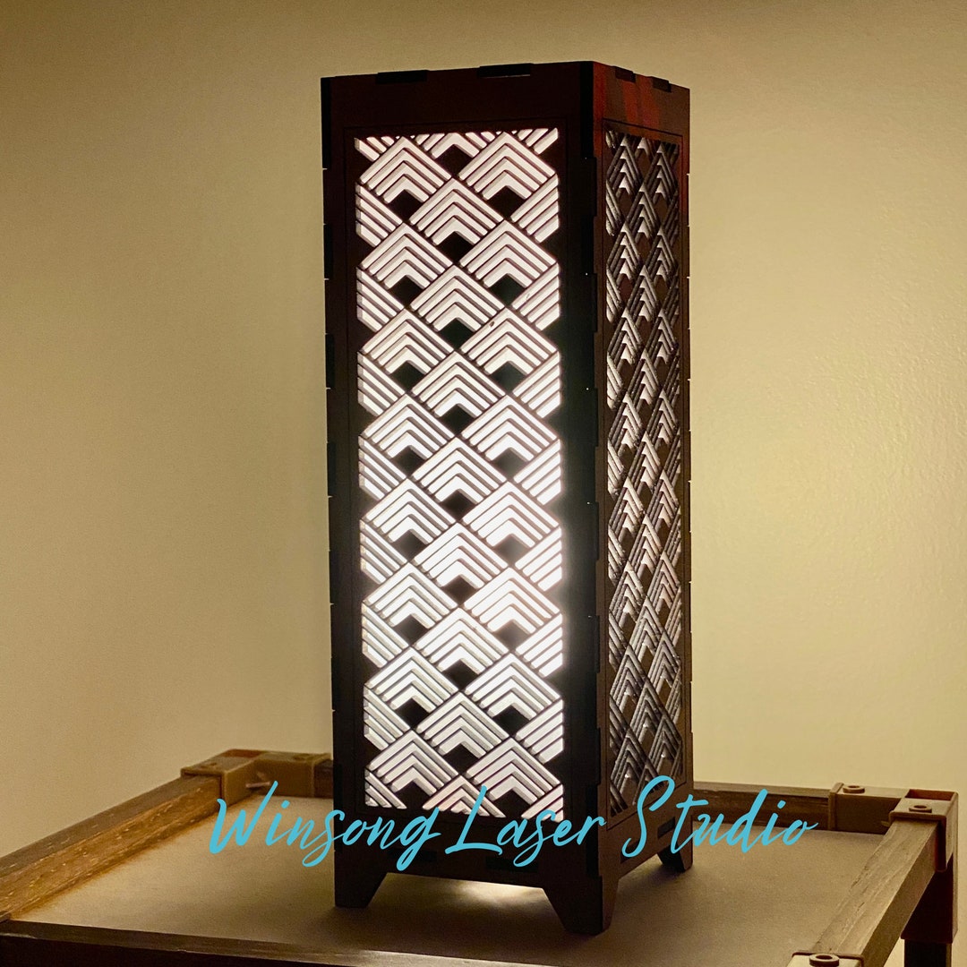 Misty Mountain Hop Chevron (XL) Wood Table Lamp, 14” Extra Large Light ...