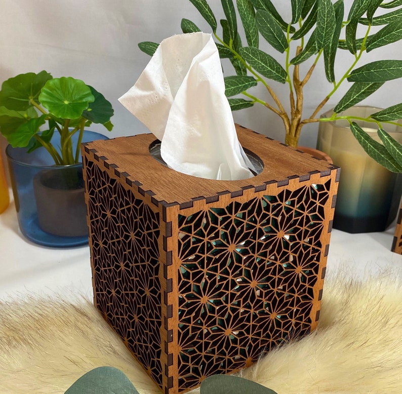 Wood Square Cube Tissue Box, Daisy Pattern, Laser-cut Wood, Made to ...