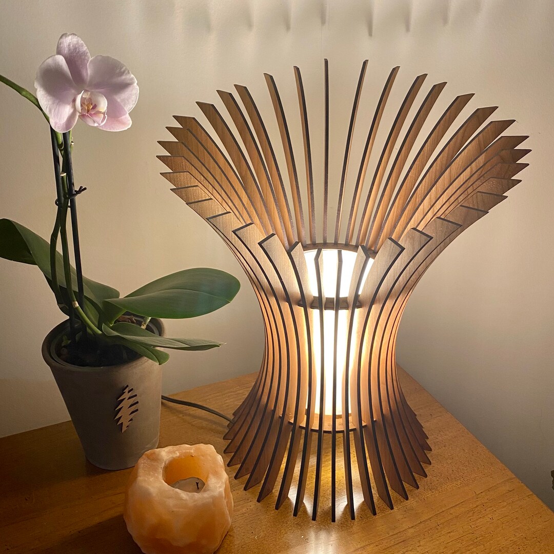 Mid-century Modern, Angular Lamp - Laser-cut Wood, 16.25”h X 16.25”l X ...