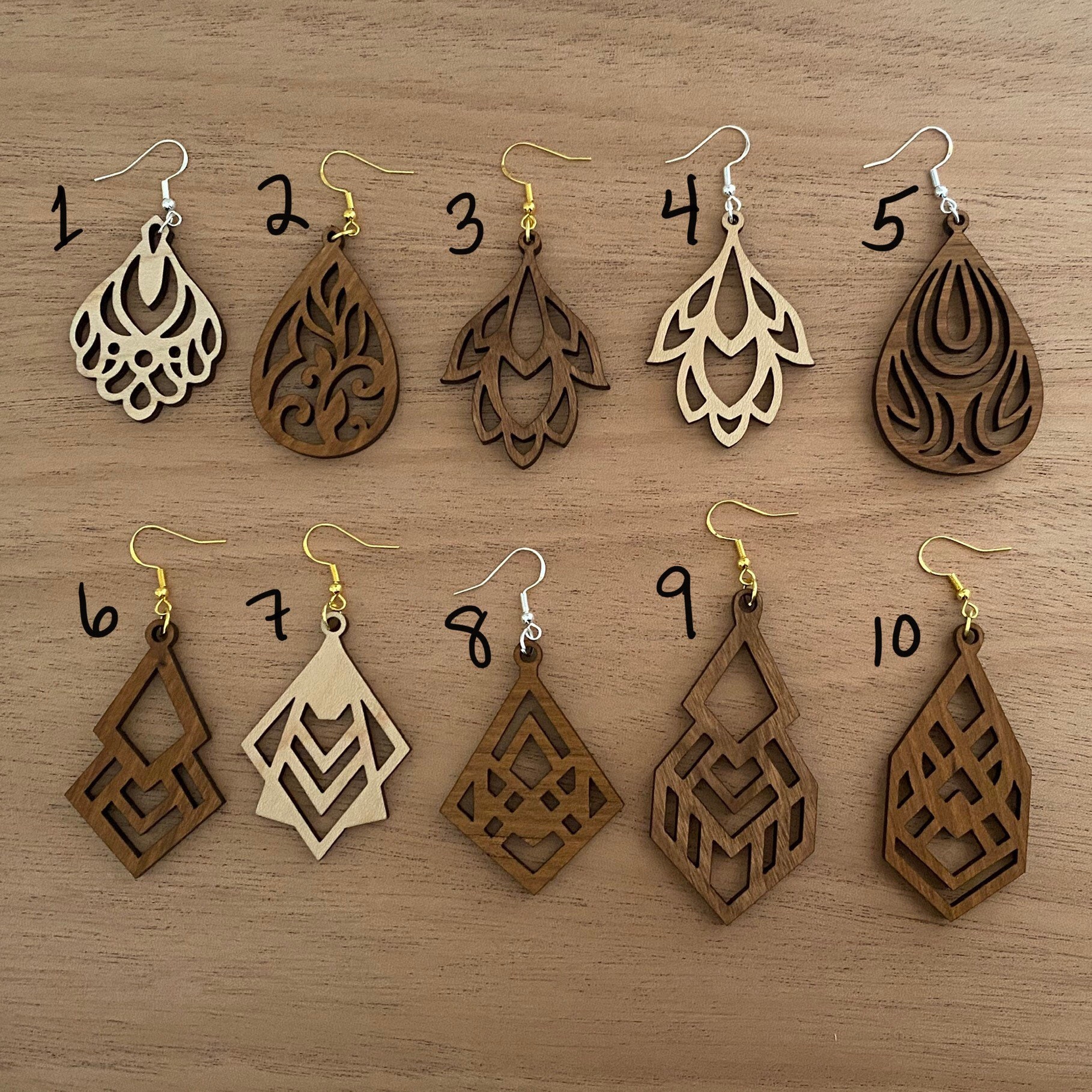Laser Cut Wood Earrings Style 10 Lightweight Many Etsy Uk