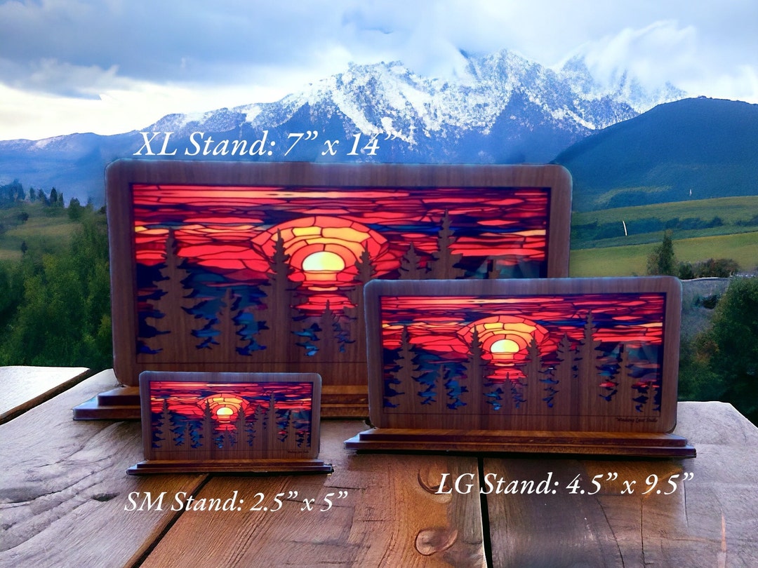 Forest Wooded Tree Line: Wood & Stained Glass Style Suncatcher | Shelf ...