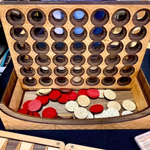 4-in-a-row Wood Game, Box Included for Easy Storage, Handmade, Family ...