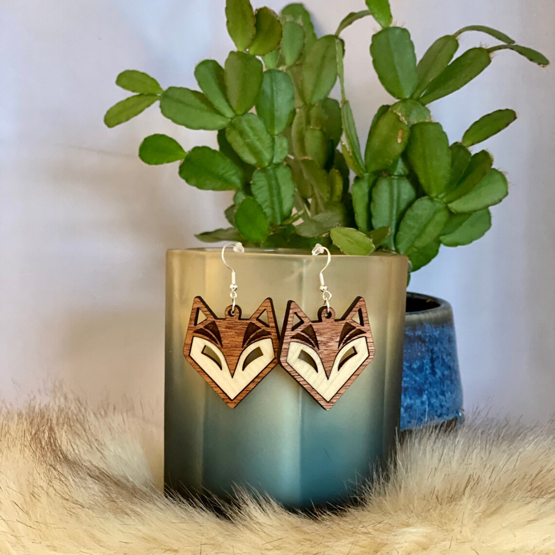 Inlaid Wooden Fox Drop Earrings Laser Engraved & Cut. - Etsy