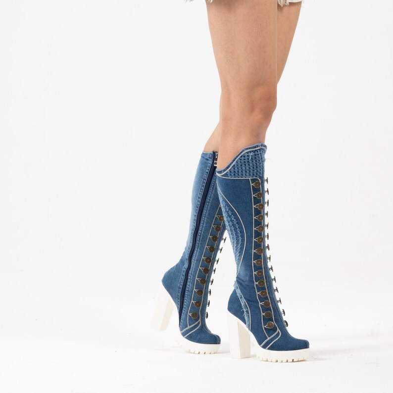 Denim Fabric Women Jeans Boot - Etsy