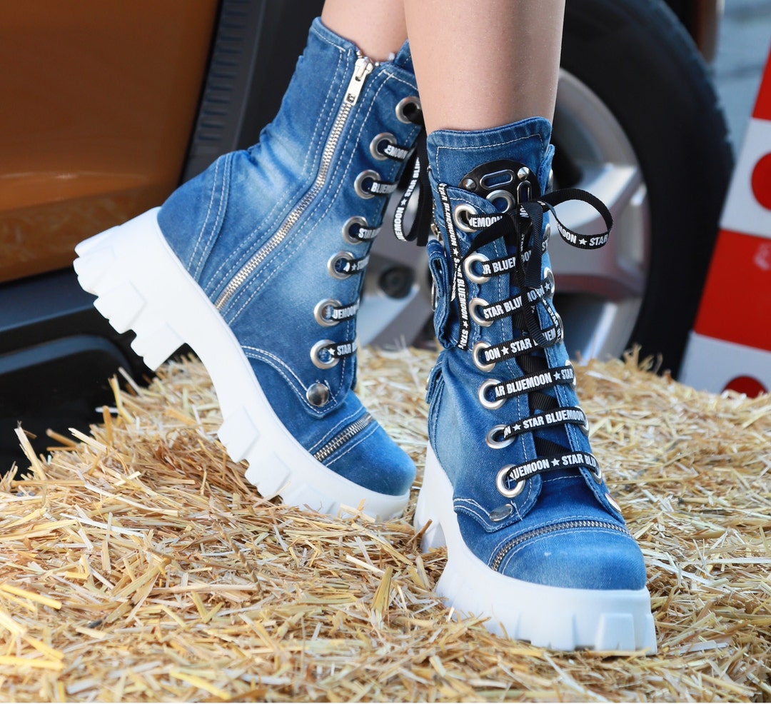 Denim Fabric Jeans Woman Relax Boot - Etsy