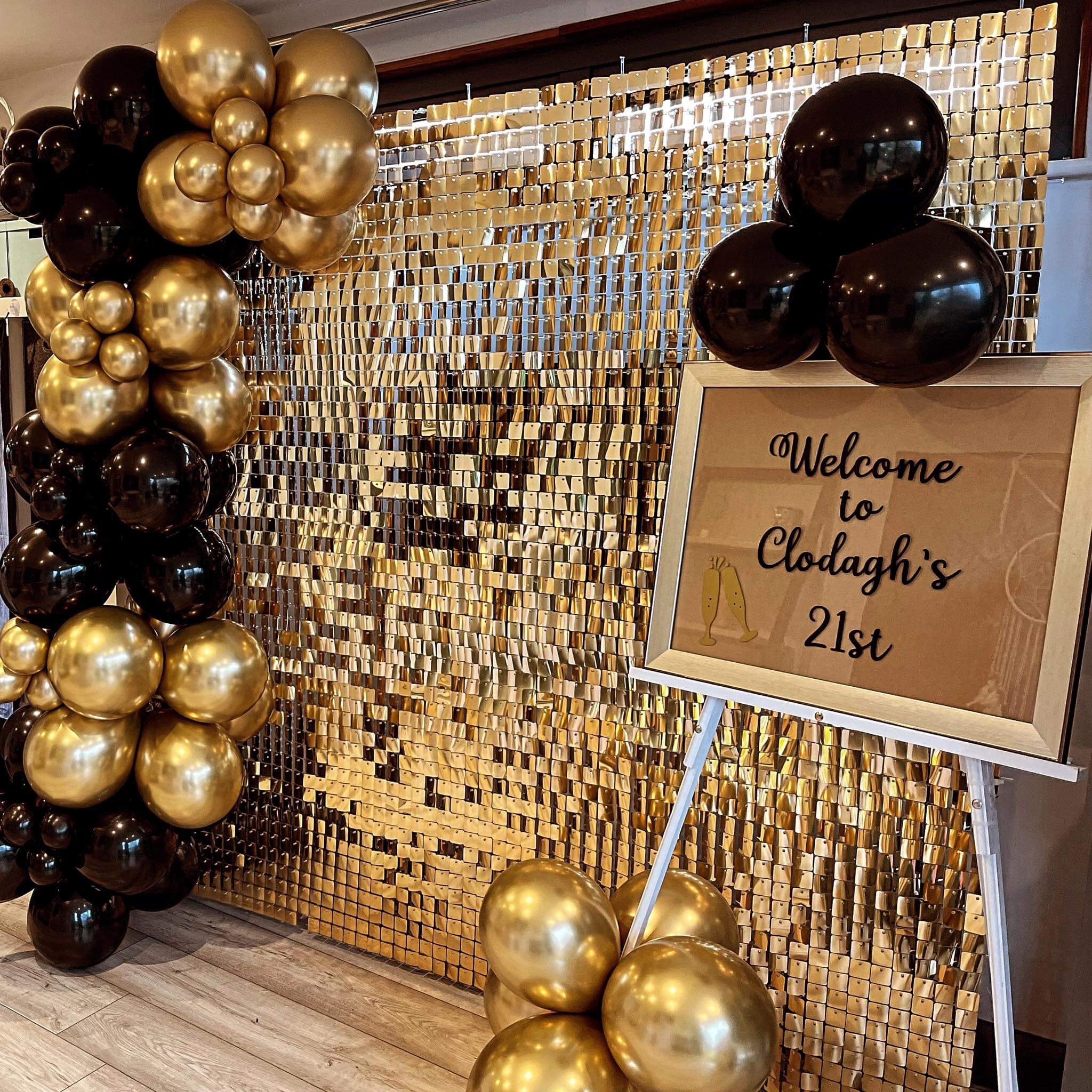 Sequin Wall With Balloons and Personalised Sign on Easel/frame hire ...