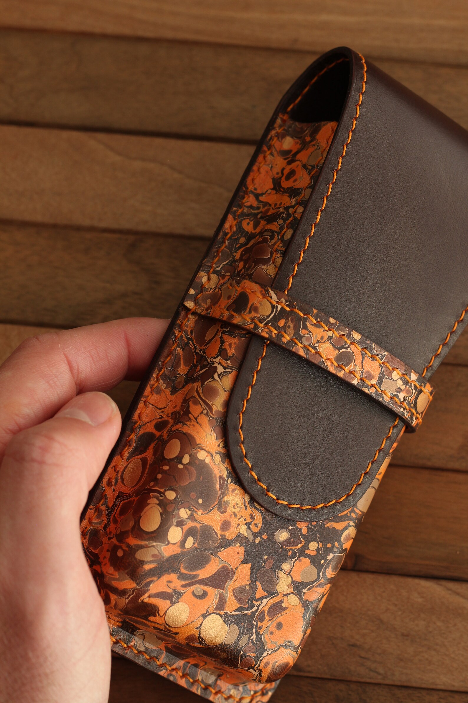 Leather Fountain Pen Case , 3 Pens, Luxury Pen Case, Marbled Leather ...